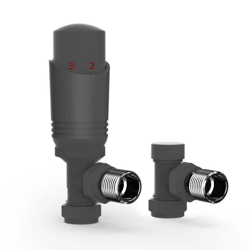 Vancoco Anthracite TRV Angled Thermostatic Radiator & Towel Rail Valve ...