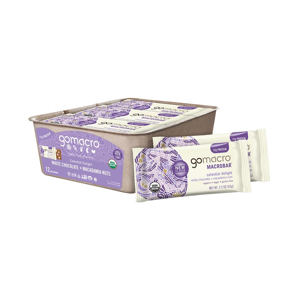 GoMacro MacroBar Organic Vegan Protein Bars - White Chocolate + Macada ...