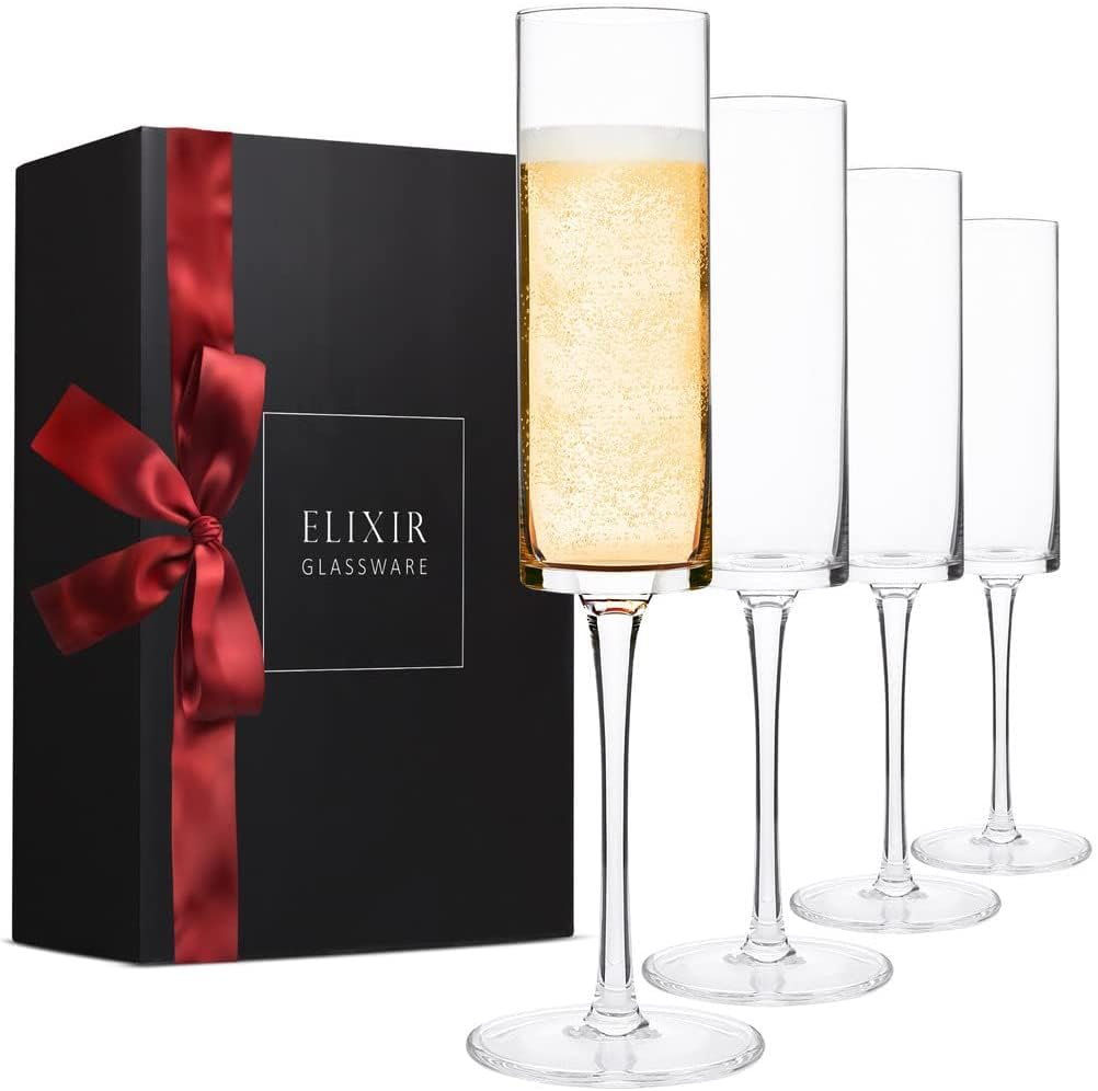ELIXIR GLASSWARE Champagne Flutes, Edge Champagne Glass Set of 4 - Mod ...