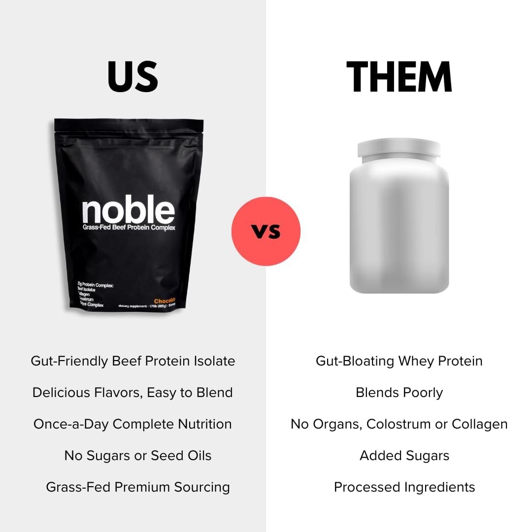 Noble All-in-One Chocolate Protein Powder, 21g Grass-Fed Beef Protein ...