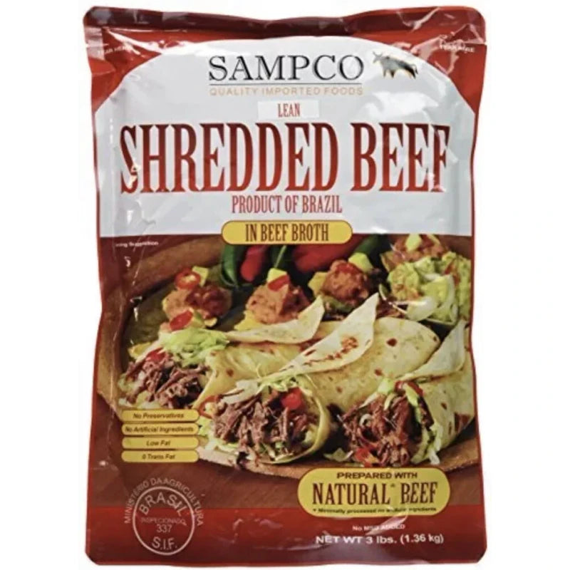 SAMPCO Lean Shredded Beef W/Broth 3lb Pouch Fully Cooked All Natural B ...