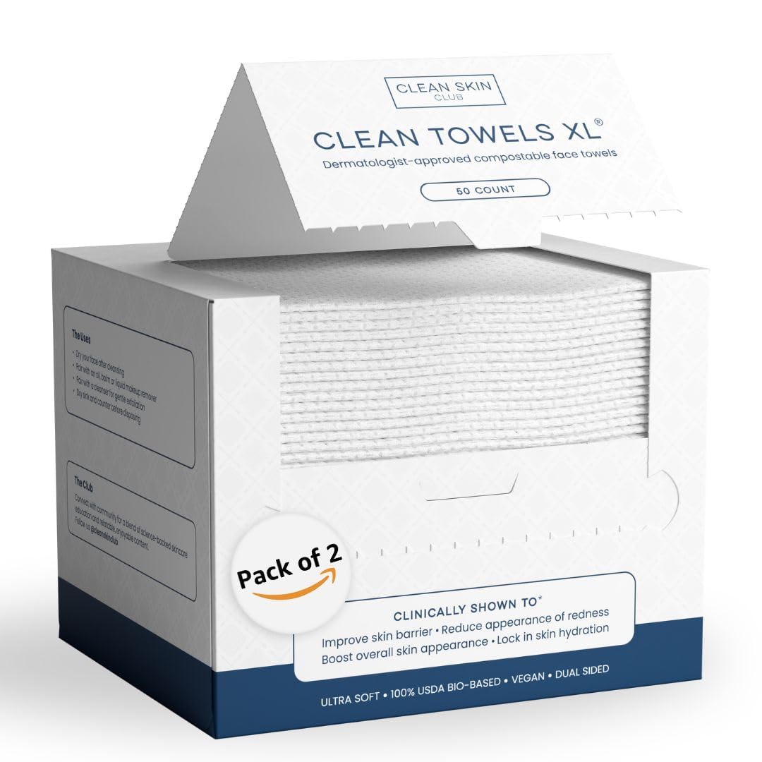 Clean Skin Club Clean Towels XL™, 100% USDA Biobased Face Towel, Dispo ...