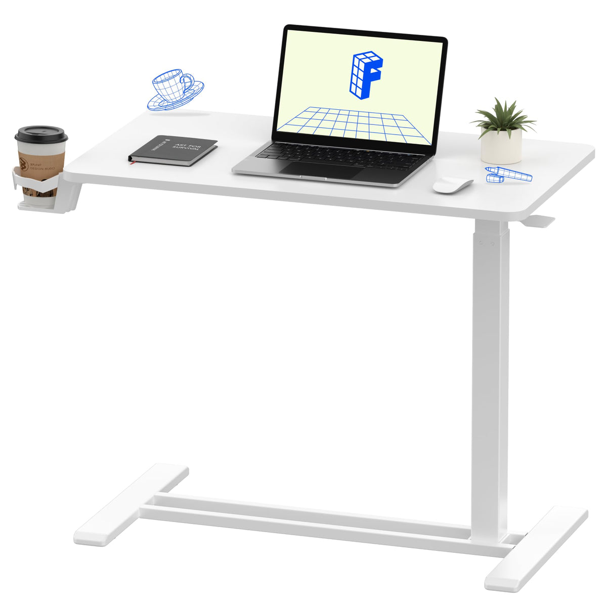 FLEXISPOT H7 Adjustable Overbed Bedside Table with Wheels Pneumatic Mo ...