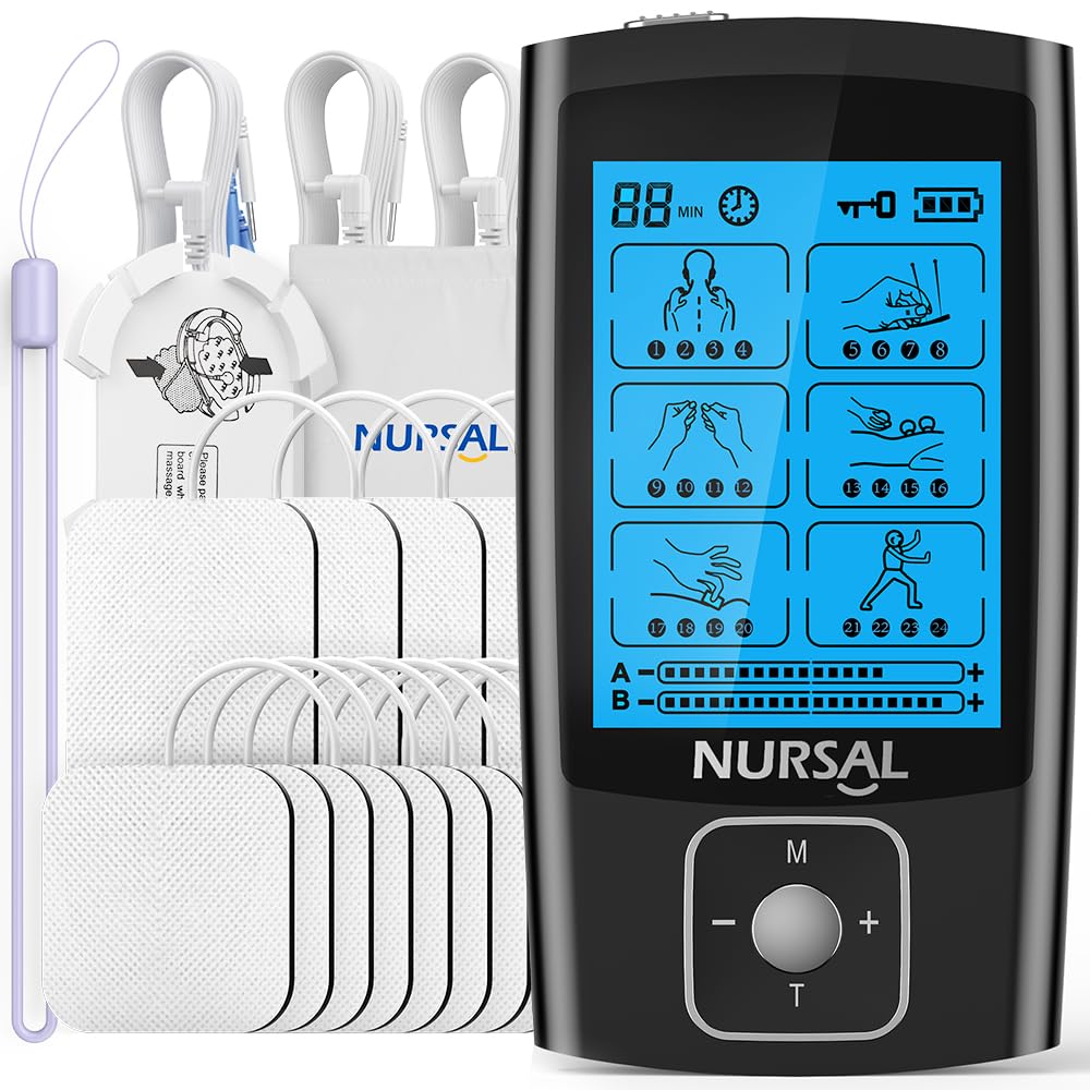 NURSAL TENS Unit with 12pcs Replacement Pads, Muscle Stimulator Machin ...