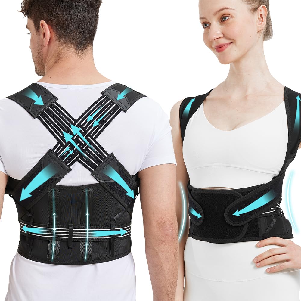 Back Brace Posture Corrector for Women and Men, Upgraded Full Back Bra ...