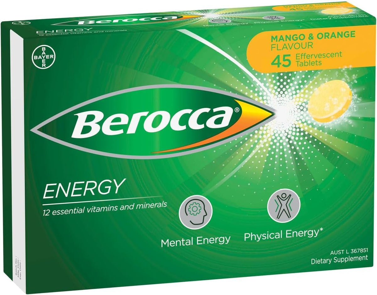 Berocca Energy Vitamin B & C Mango & Orange Flavour Effervescent Table ...