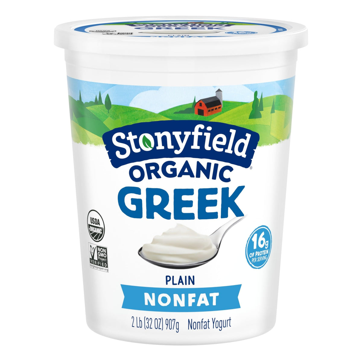 Stonyfield Organic Greek Nonfat Yogurt, Plain, 32 oz. – High in Protei ...