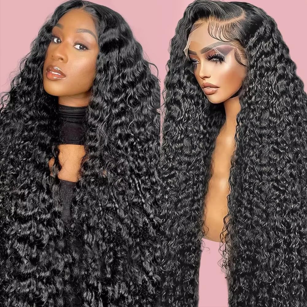 FIONAT 30 Inch Deep Wave Lace Front Wigs Human Hair Pre Plucked 13x6 H ...