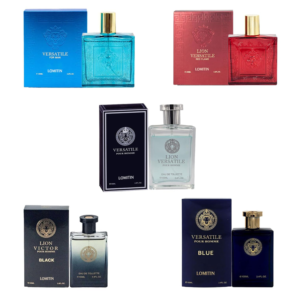 Lion Versatile Cologne for Men (3.4oz/100ml x 5pcs) Fragrance Gift Set ...