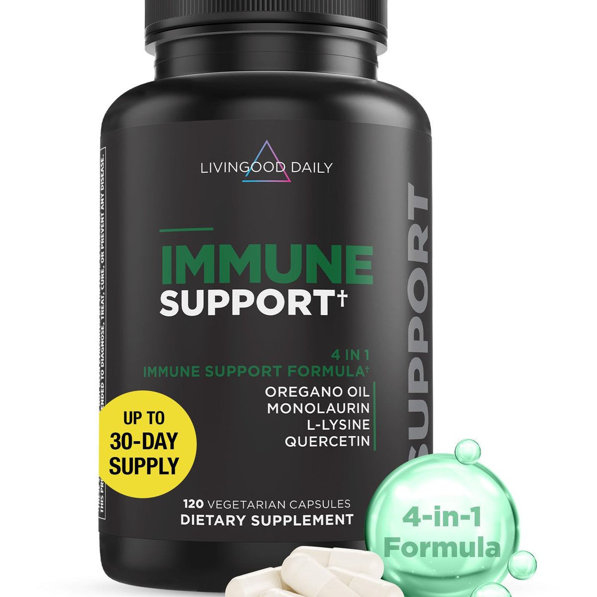 Livingood Daily Immune Support Supplement, 4-in-1 Formula with Oregano ...