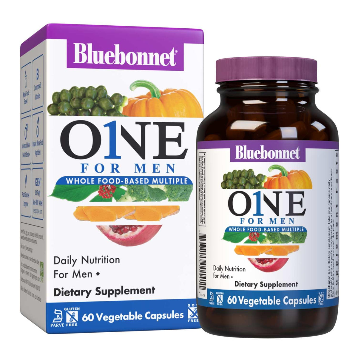 Bluebonnet Nutrition Men’s One Vegetable Capsule, Whole Food Multiple ...