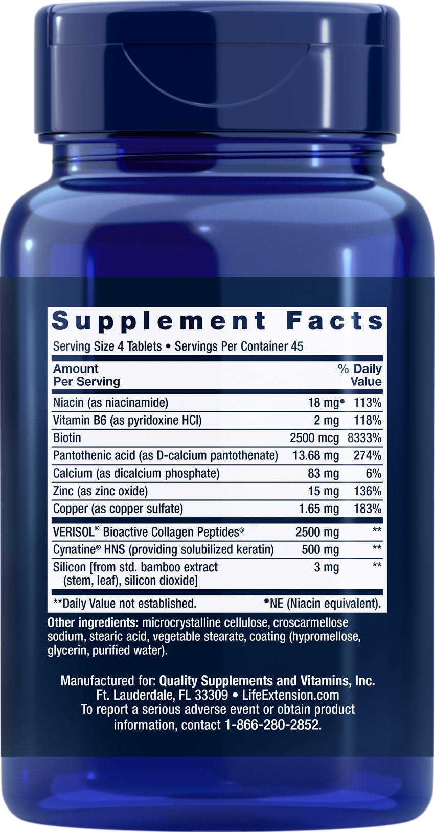 Life Extension Hair, Skin & Nails Collagen Plus Formula, 180 Tablets ...