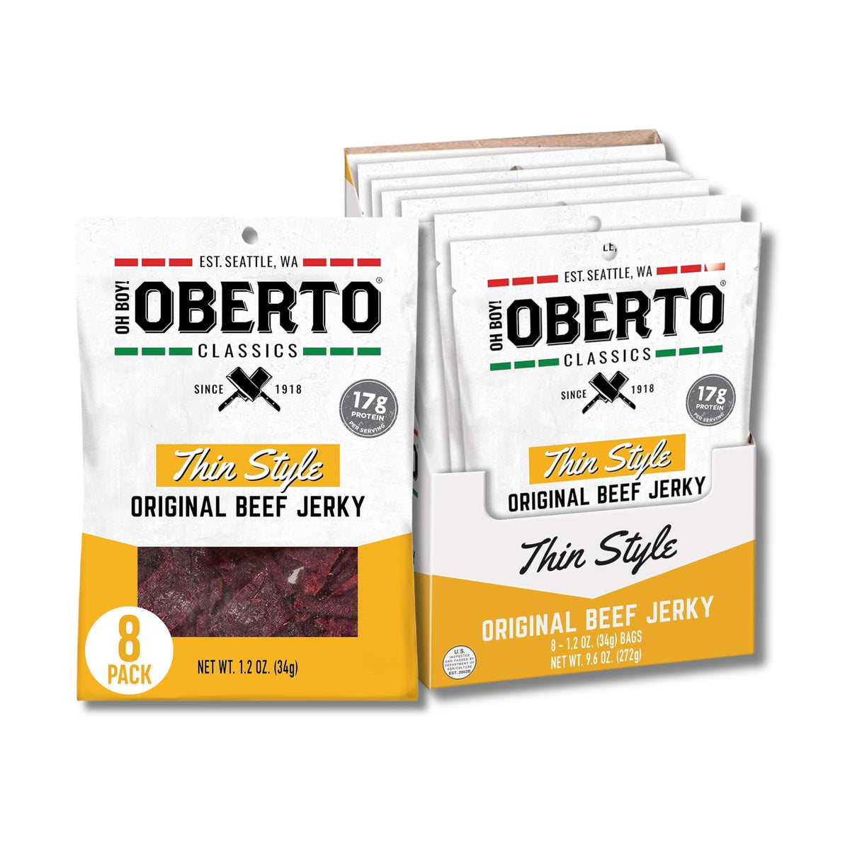 Oh Boy! Oberto Classics Thin Style Original Beef Jerky, 1.2 Ounce (Pac ...