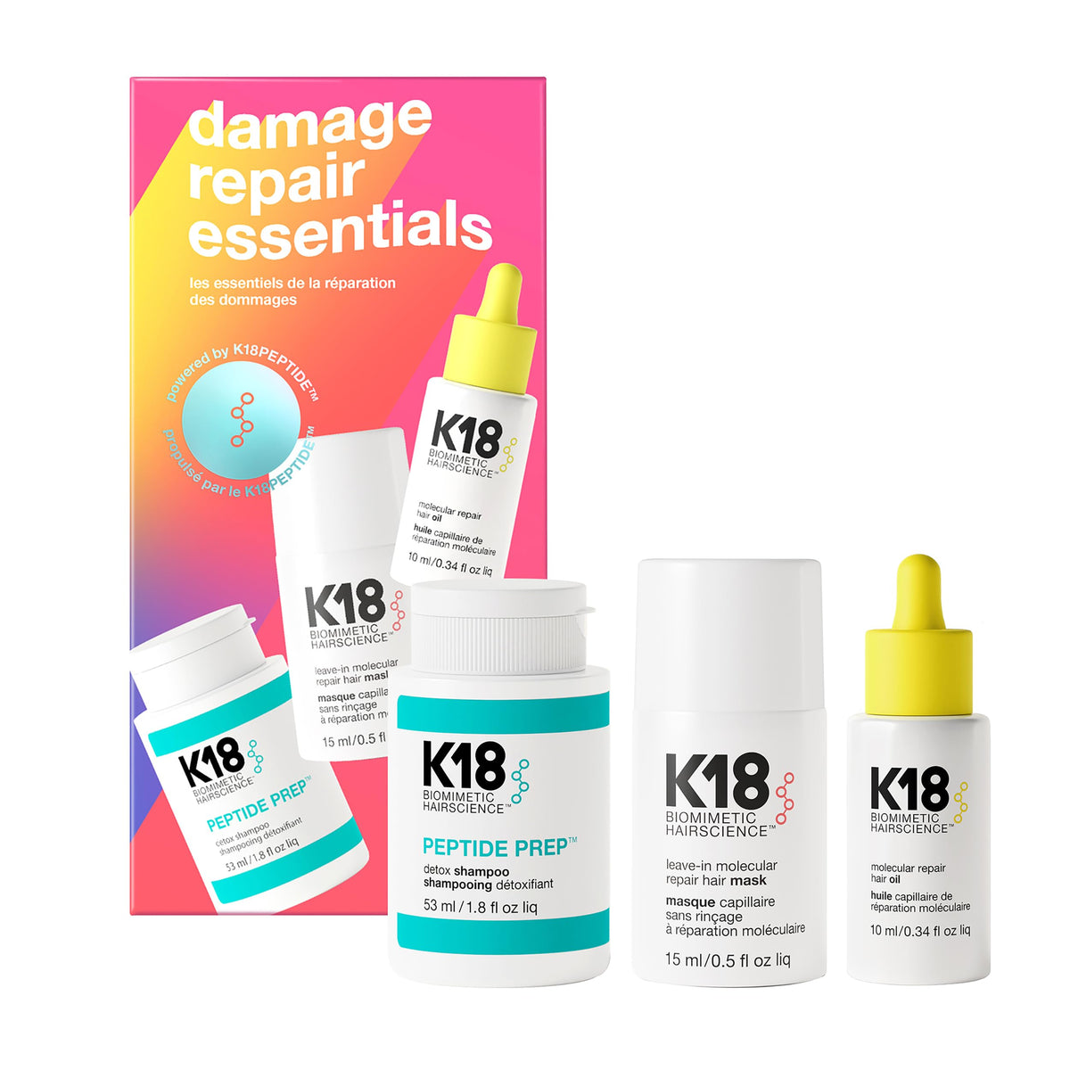 K18 Damage Repair Essentials Kit, Travel-Friendly Trio Featuring Mini ...