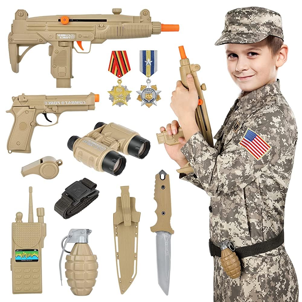 GIFTINBOX Kids Army Soldier Dress Up Costume Role Play Set, Deluxe Chr ...