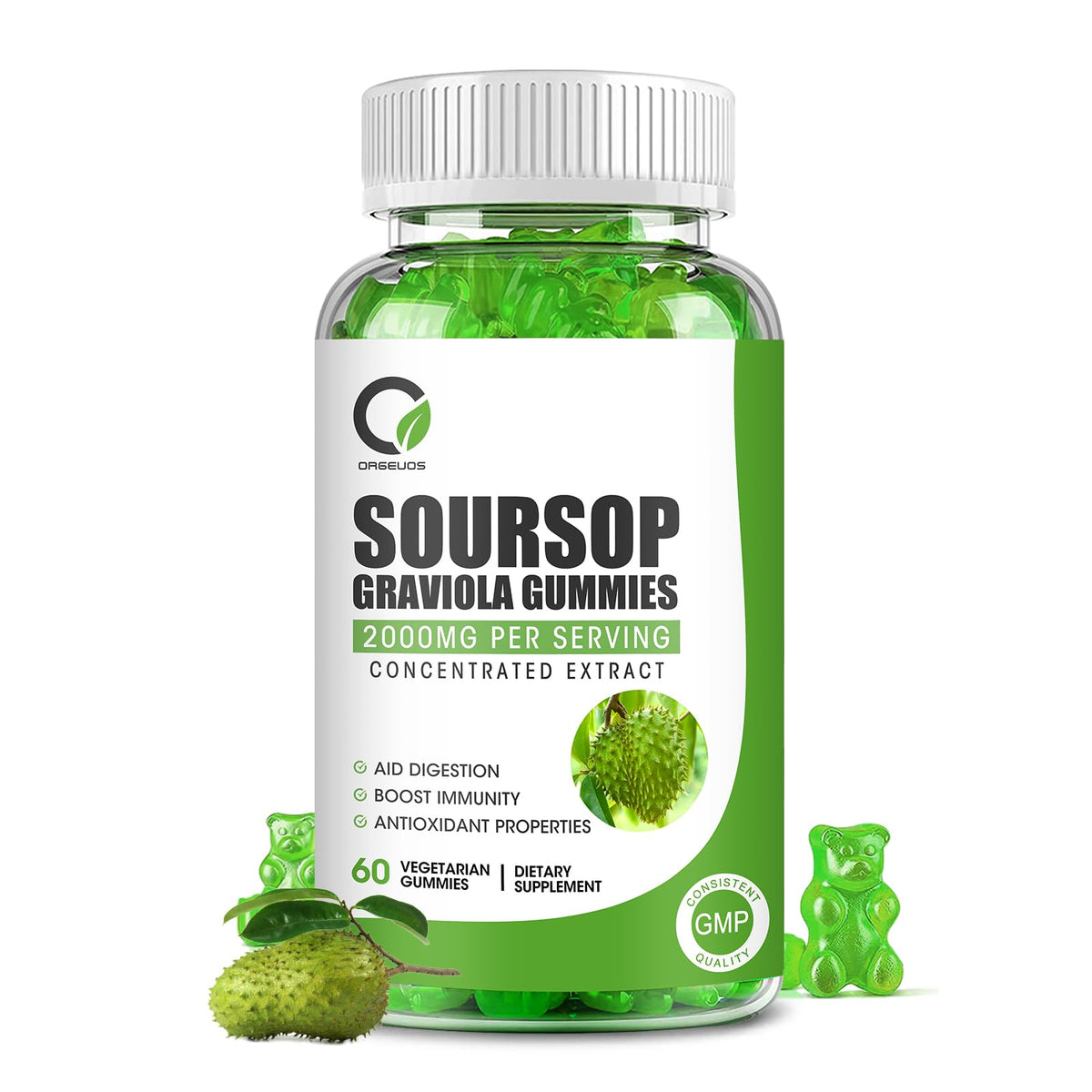 ORGEUOS Soursop Graviola Gummies, Organic Soursop Leaves and Seeds Ext ...