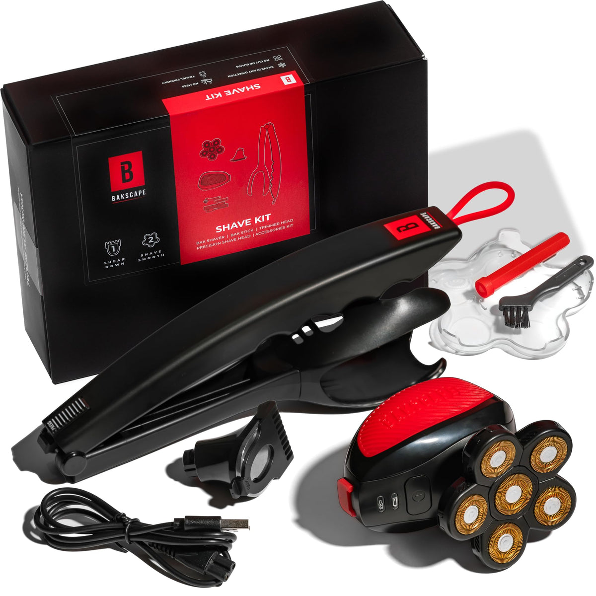 Bakscape Men's Back Shaver Starter Kit 2.0, Electric Body & Back Shave ...