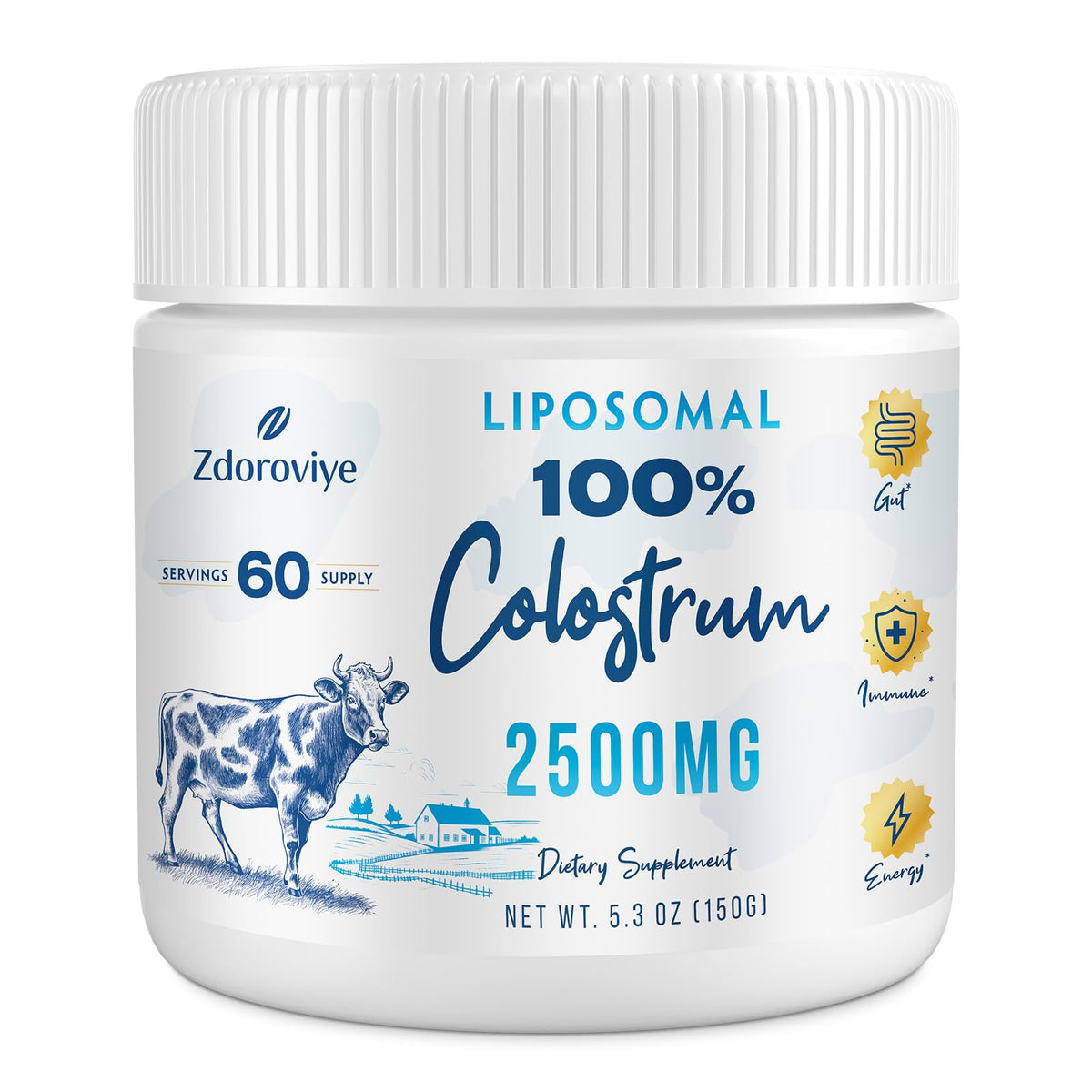 Liposomal Bovine Colostrum Powder Supplement 2500 mg, Higher Absorptio ...