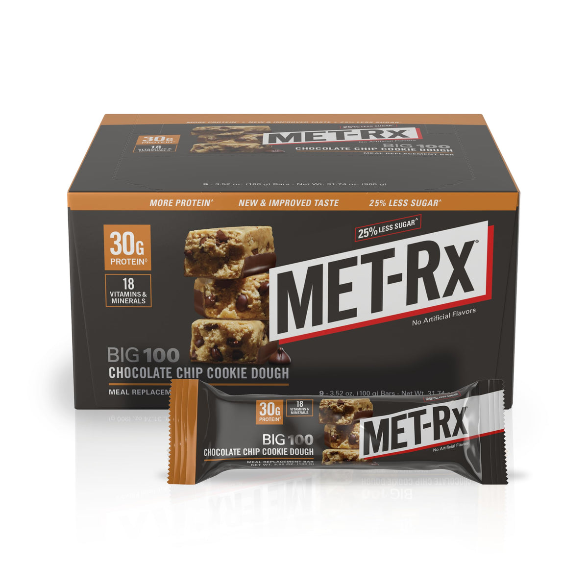 MET-Rx Big 100 Colossal Protein Bars, Chocolate Chip Cookie Dough Meal ...