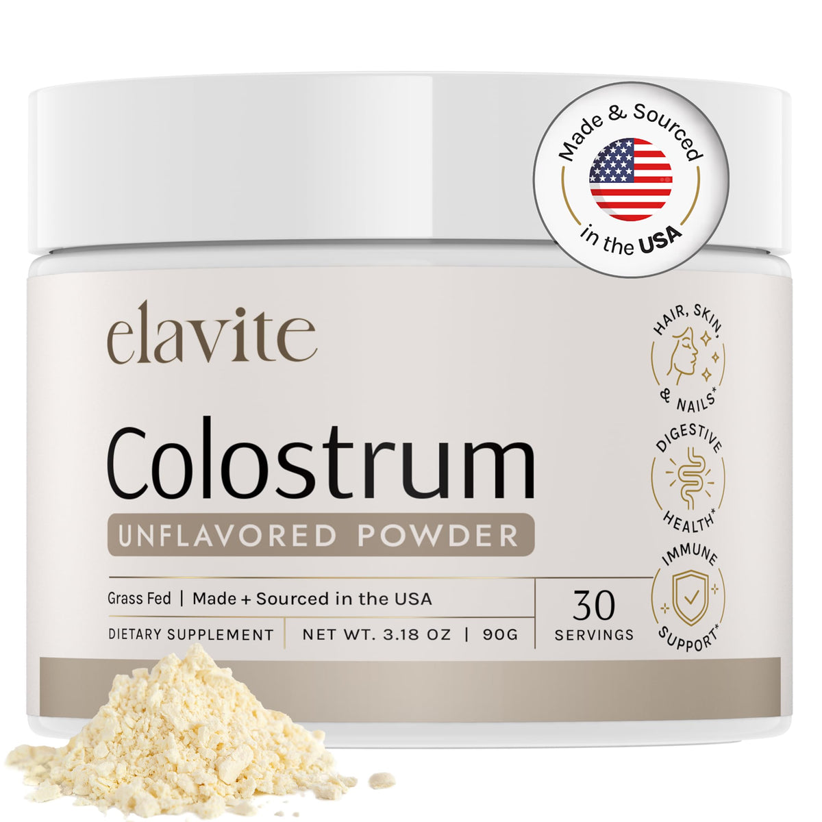 Elavite Bovine Colostrum Powder (Unflavored) Grass Fed Colostrum Suppl ...