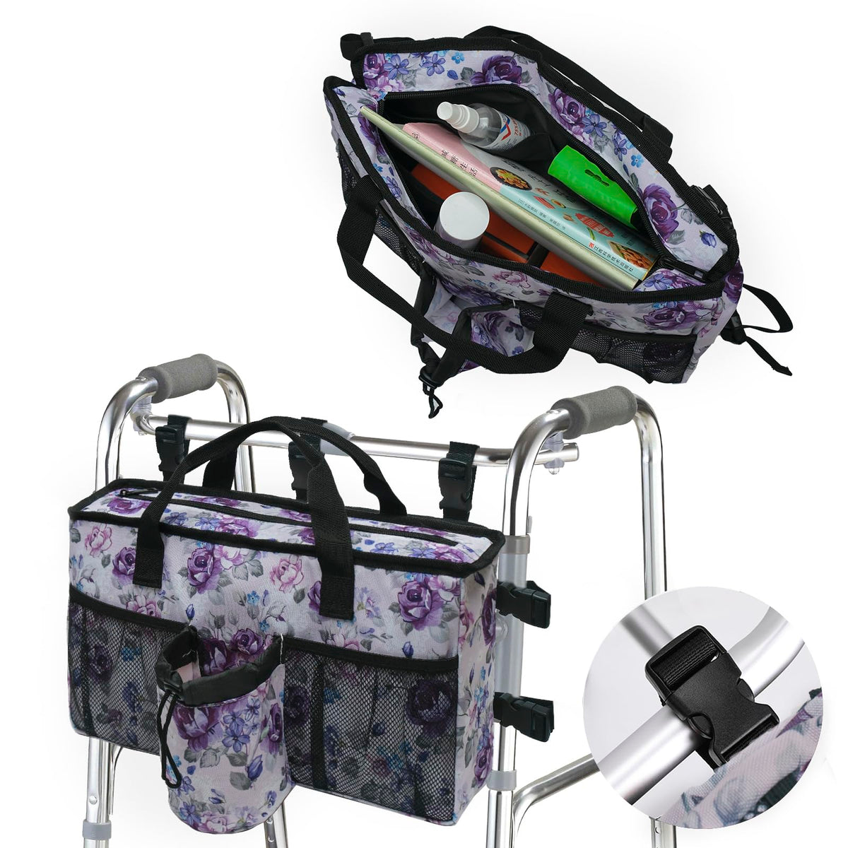 Compact Walker Bag with Pockets, Adjustable Strap, Easy Access Walker ...