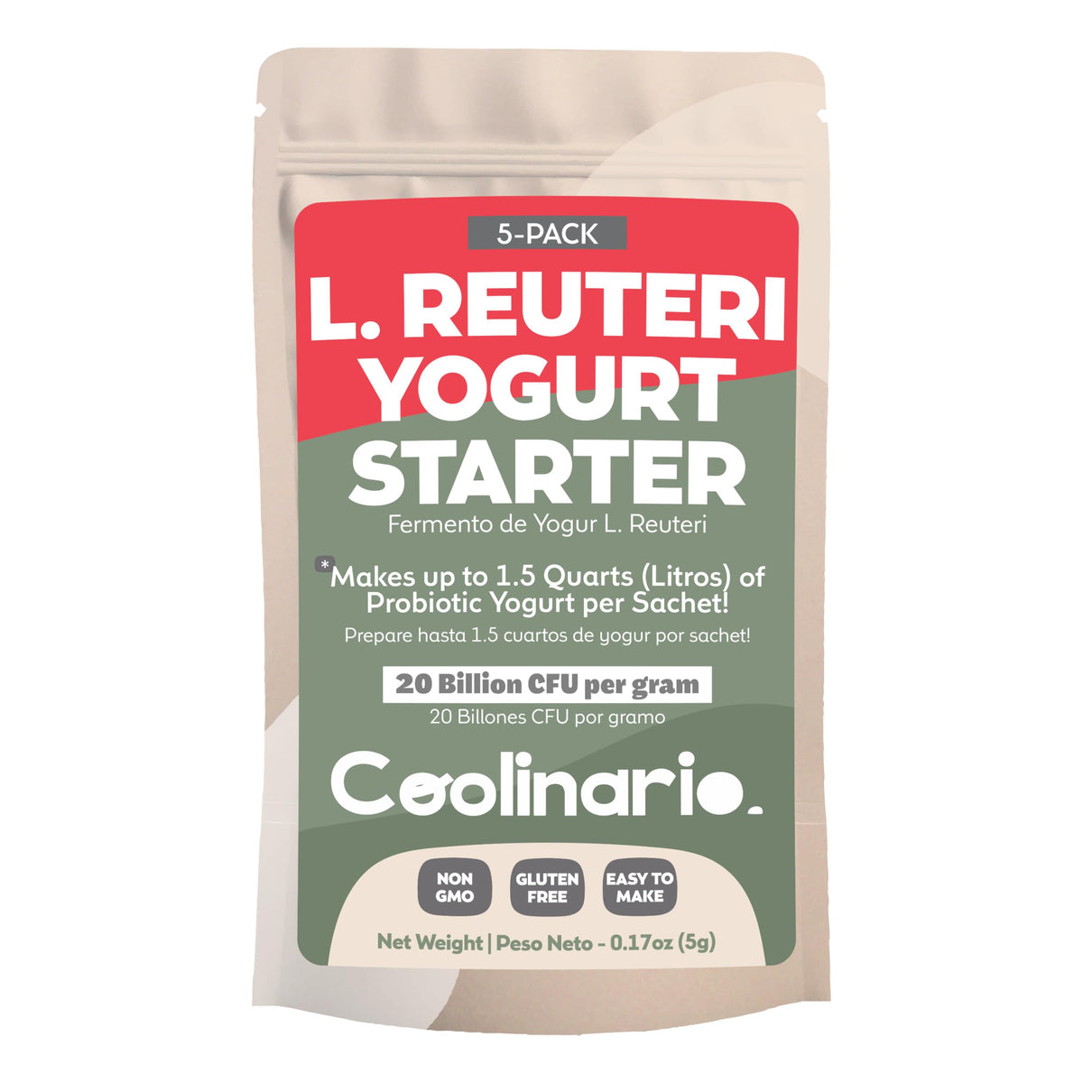 Coolinario L Reuteri Yogurt Starter (5-Pack, 1g Sachets) Yogurt Starte ...