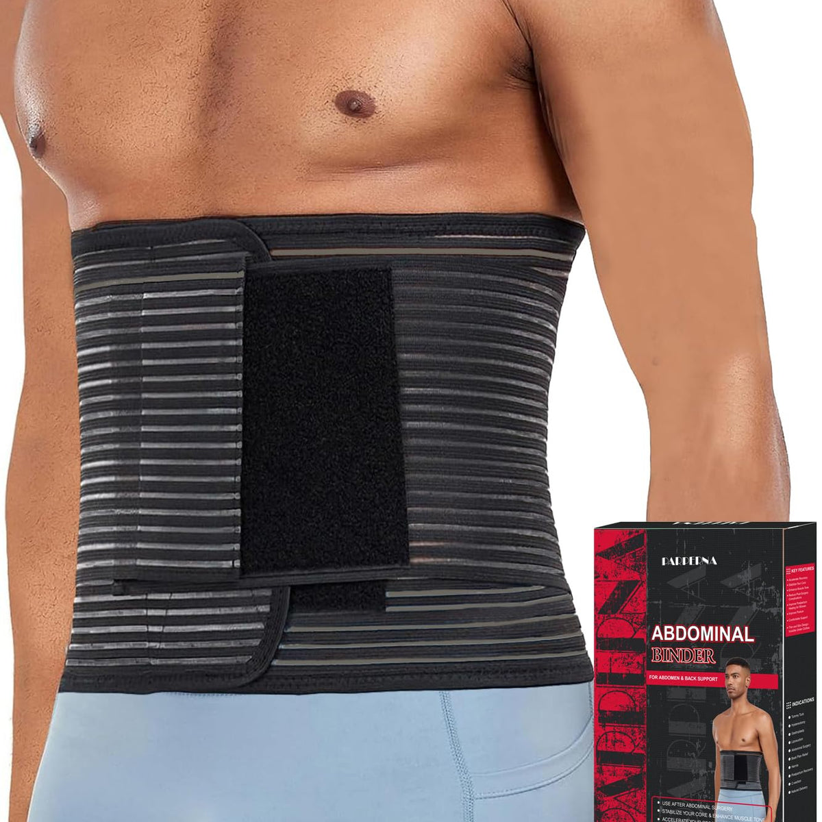 PARPERNA Abdominal Binder Post Surgery Hernia Support Belt Belly Wrap ...