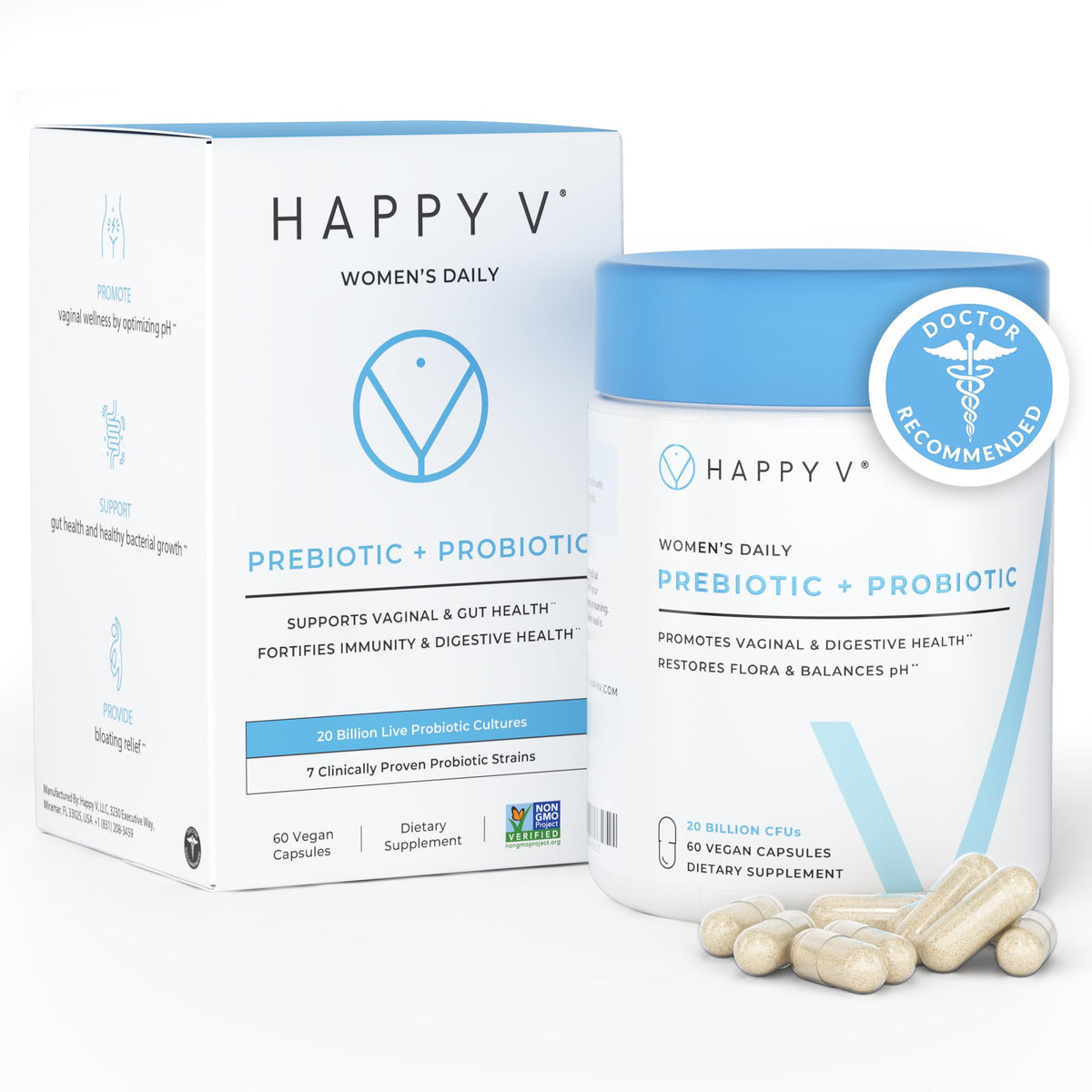 Happy V Dr. Formulated Vaginal Probiotics for Women Odor & Itch Suppor ...