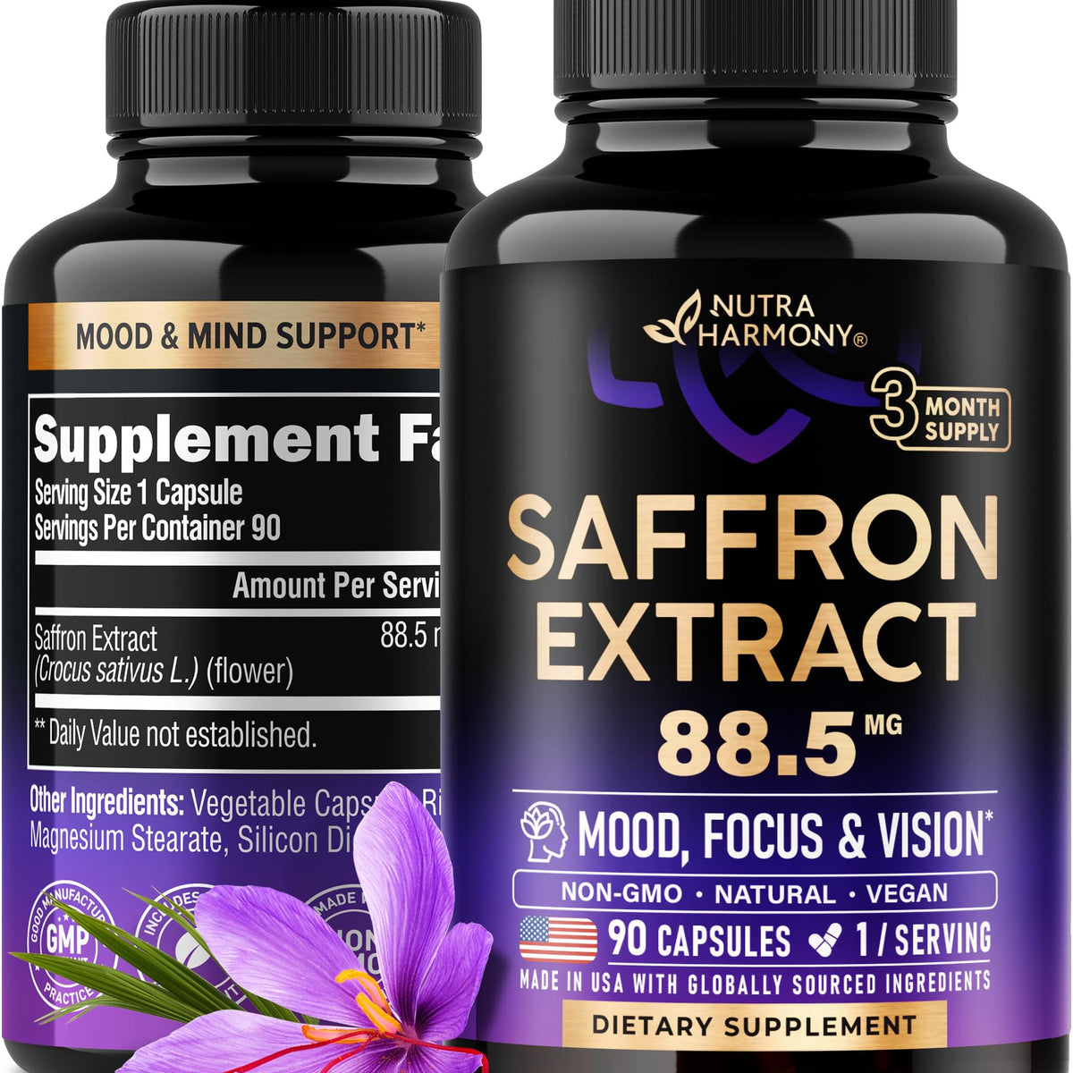 Natural Saffron Supplements - Pure Saffron Extract 88.5 mg - Made in U ...
