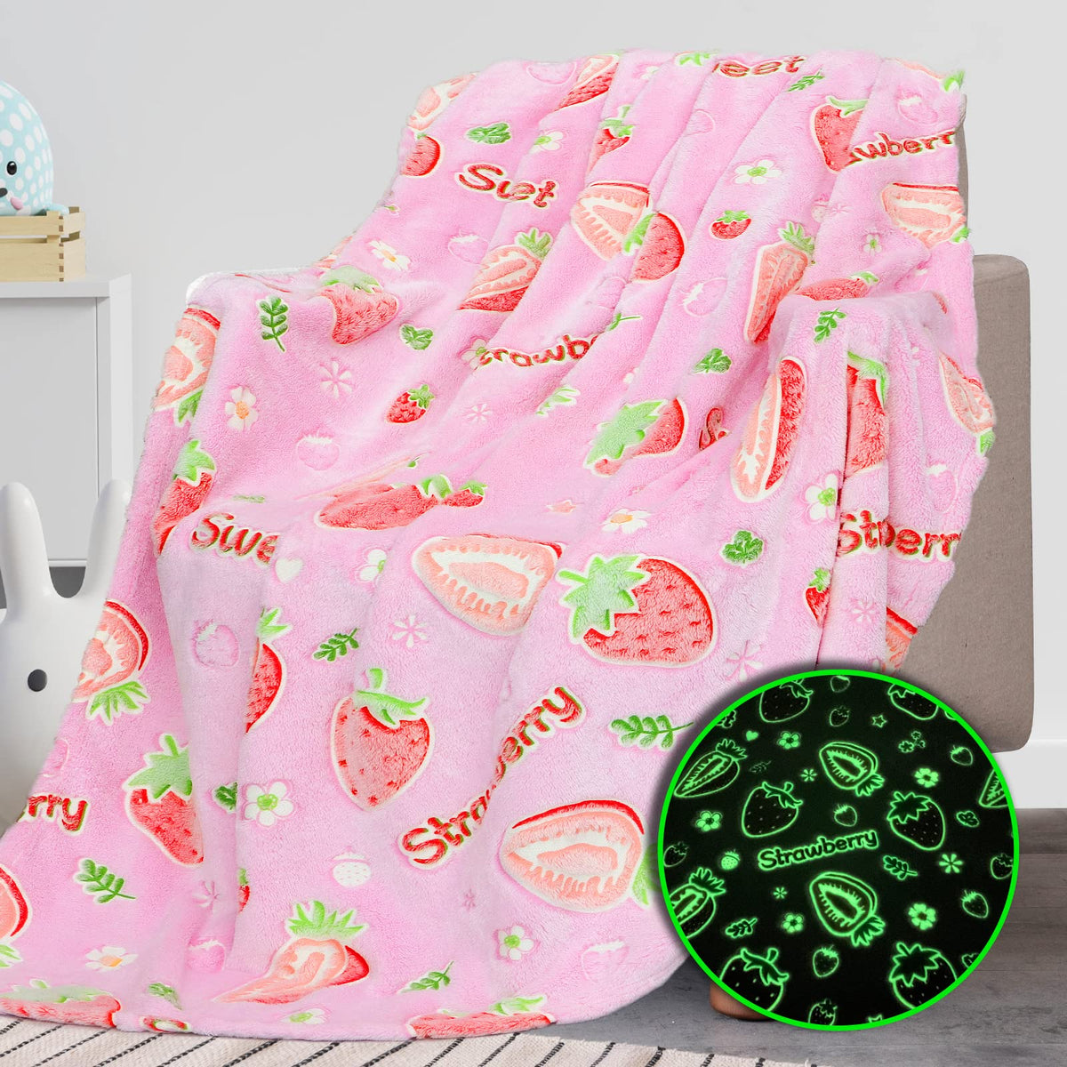 REXEO Flannel Throw Blanket, 50 x 60in, Glow in The Dark, Fluorescent ...