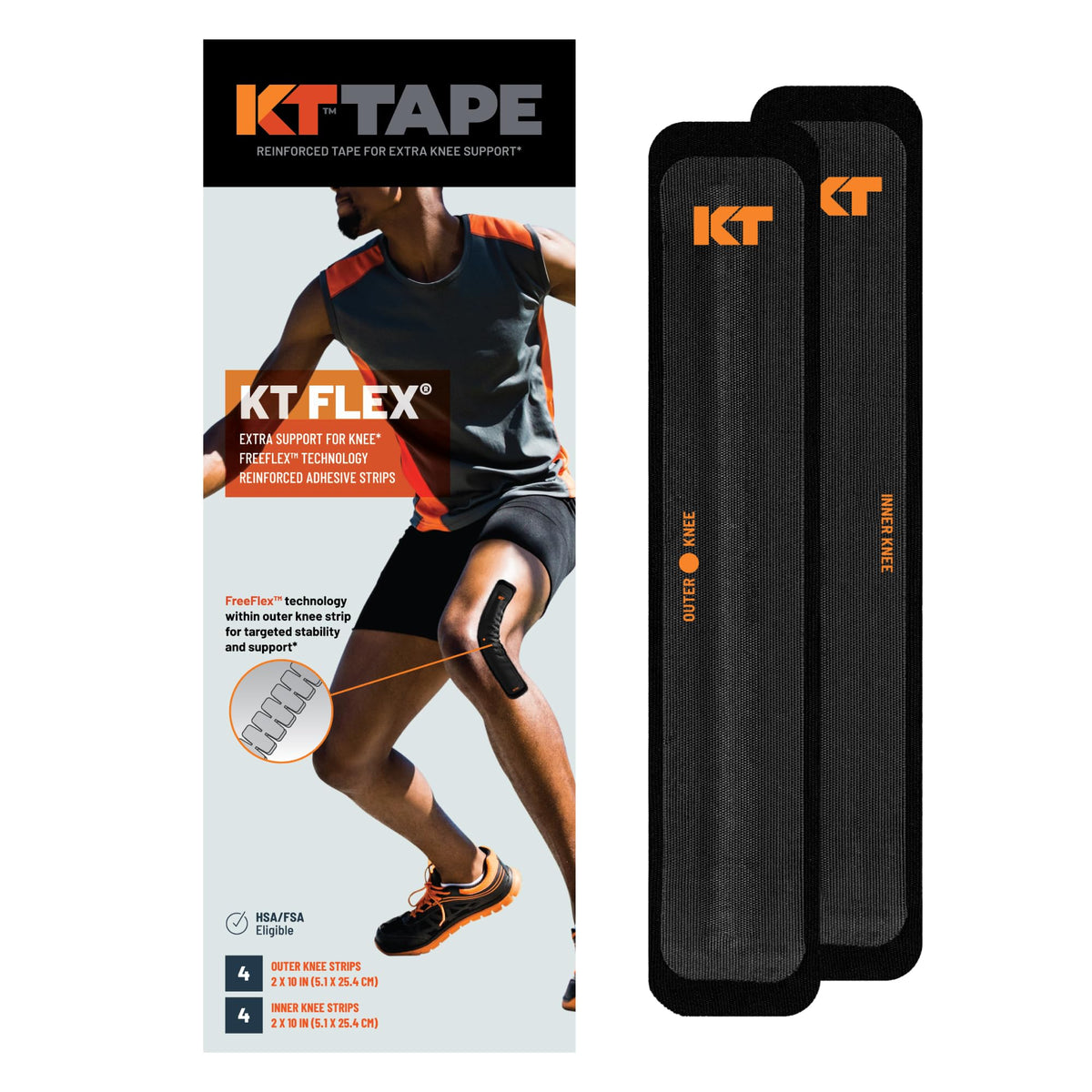KT Tape, KT Flex Reinforced Adhesive Strips – 8 Pack, 10 in. Precut St ...