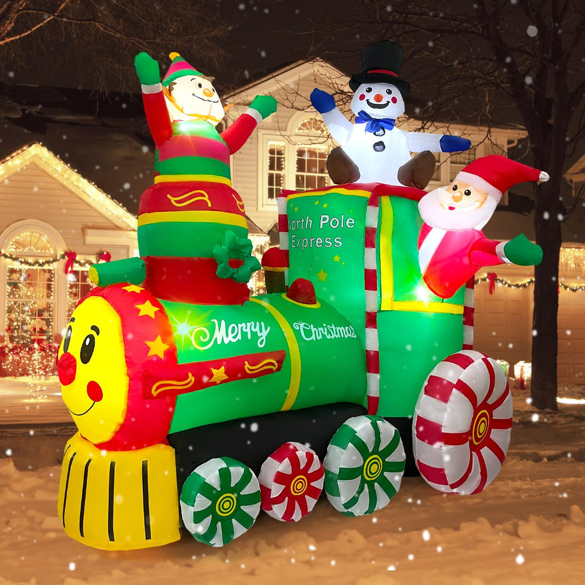 Toiyjofe 6.2FT Christmas Inflatables Train & Santa Claus Outdoor Yard ...