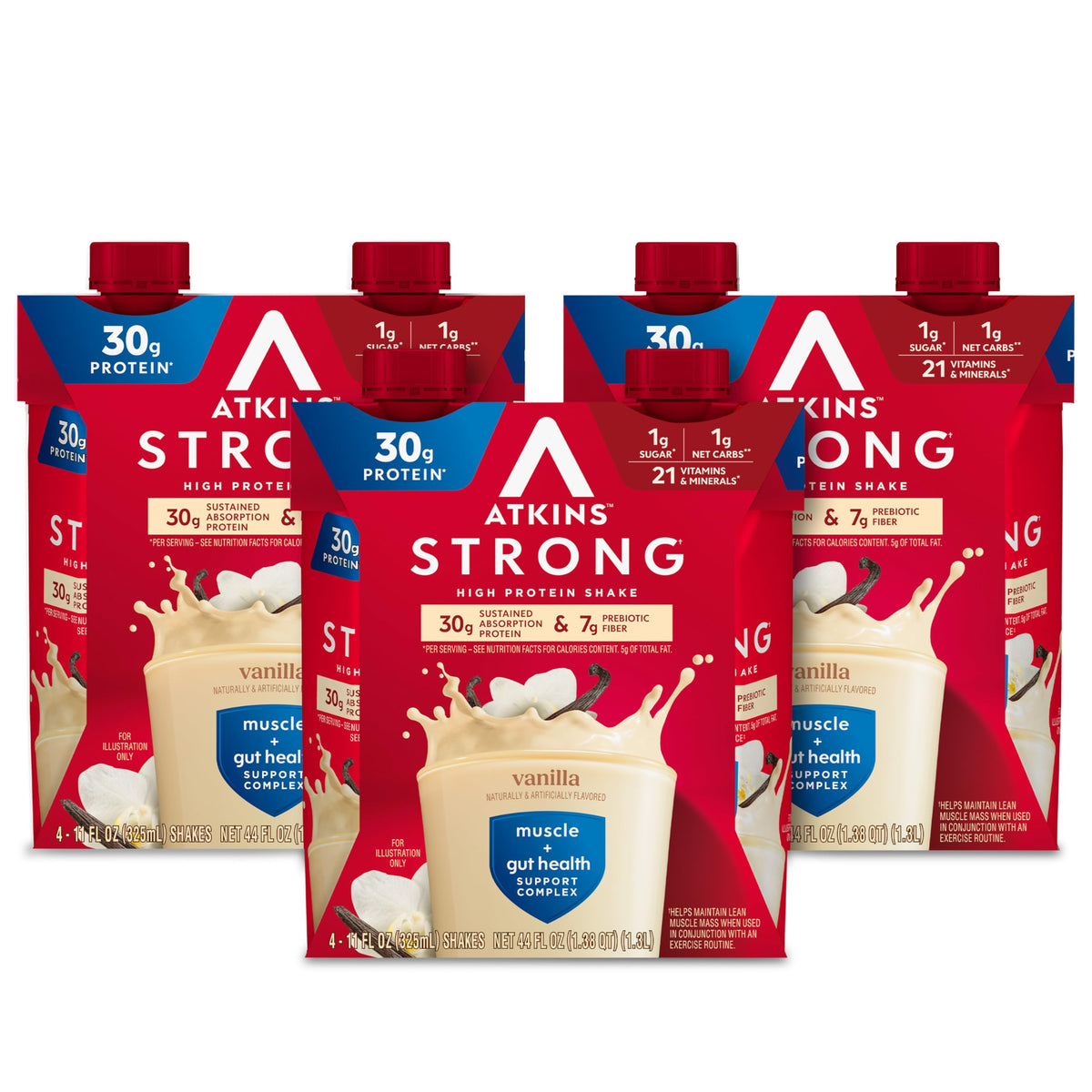 Atkins Strong High Protein Shake, Vanilla Flavored, 30g Protein, Low C ...