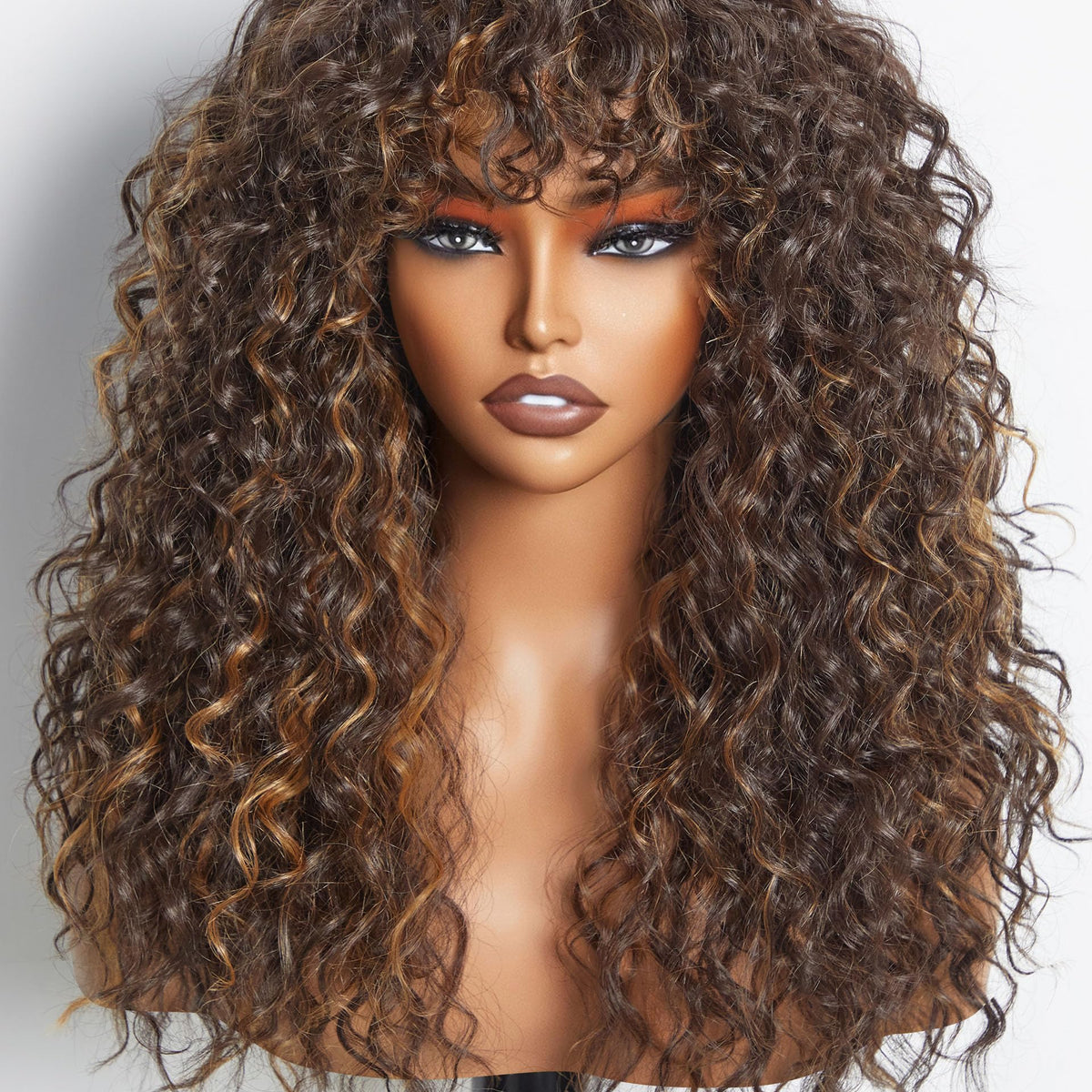 GORGIUS Shaggy Haircuts Natural Highlight Curly Wigs with Bangs Crafte ...