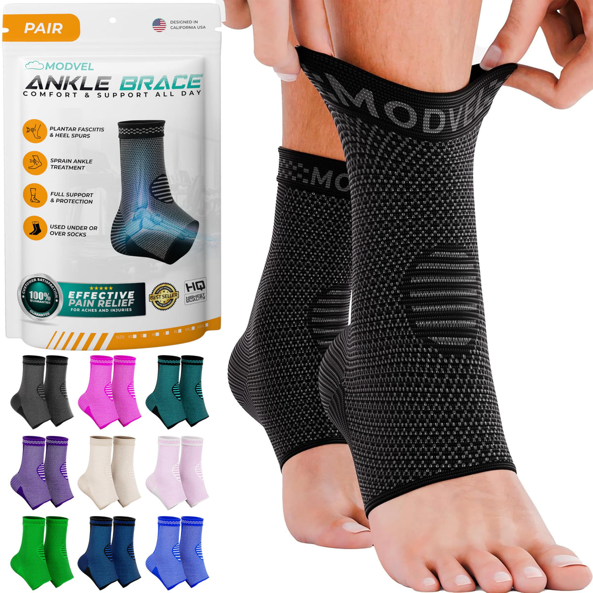 Modvel Foot & Ankle Brace Socks for Sprained Ankle Compression Sleeve ...