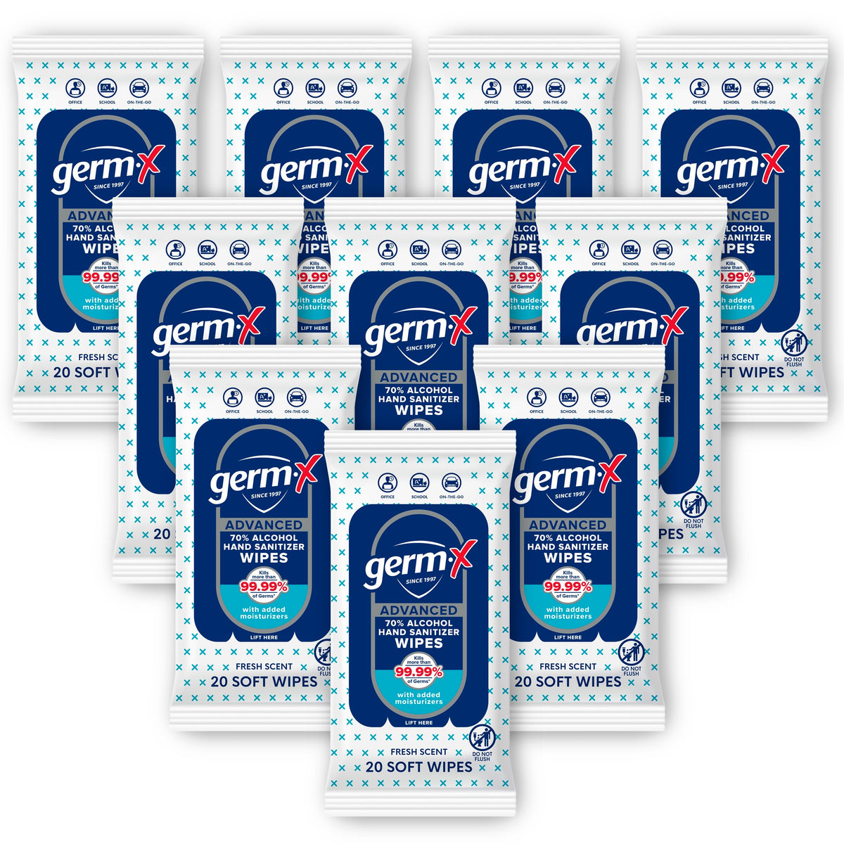 Germ-X Advanced Single-Use Hand Sanitizer Wipes, 20 Soft Wipes, Non-Dr ...