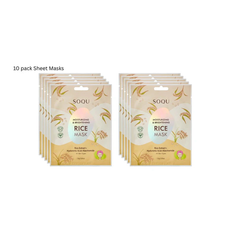 SOQU Sheet mask Moisturizing & Brightening Rice 10 pack Sheet masks ...