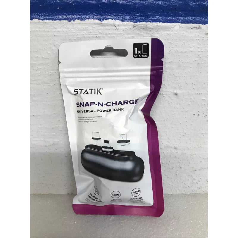 Statik Snap-N-Charge Universal Portable Power Bank 3000mAh With 3 Conn ...