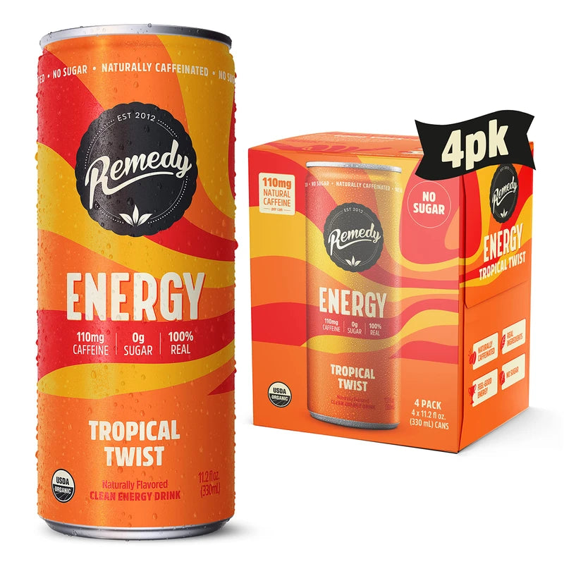 Remedy Energy Drink - Sugar Free, USDA Organic, Low Carb & Low Calorie ...